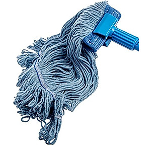 SPARTA Flo-Pac Cotton Mop Head, Loop-Ended, Wide Band with 5" Blue Band for Organized Cleaning, X-Large, Blue, (Pack of 12)