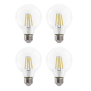 LED 4.5W G25 Clear Globe Filament Light Bulb, 40W Equivalent, 470 Lumens, 2700K Soft White, E26 Medium Base, Dimmable, 120V, Energy Star, (4 Pack)