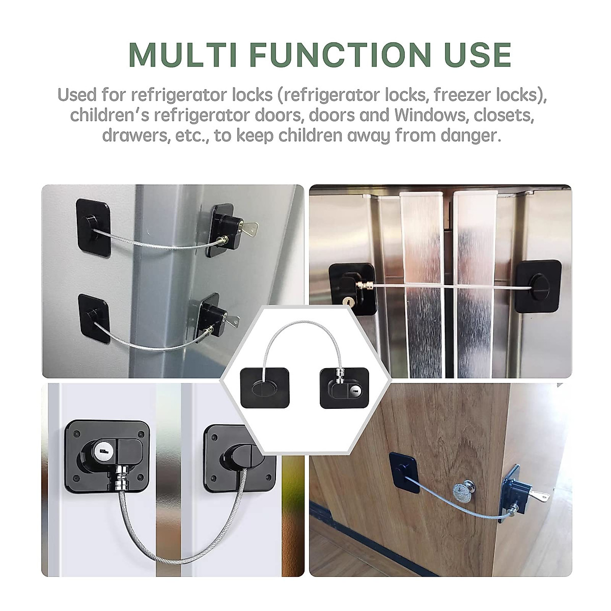 2 Pieces Refrigerator Lock with Strong Adhesive Refrigerator Cabinet Locks with Key for Babies Child Safety for Kitchen Drawers and Windows, Doors and More