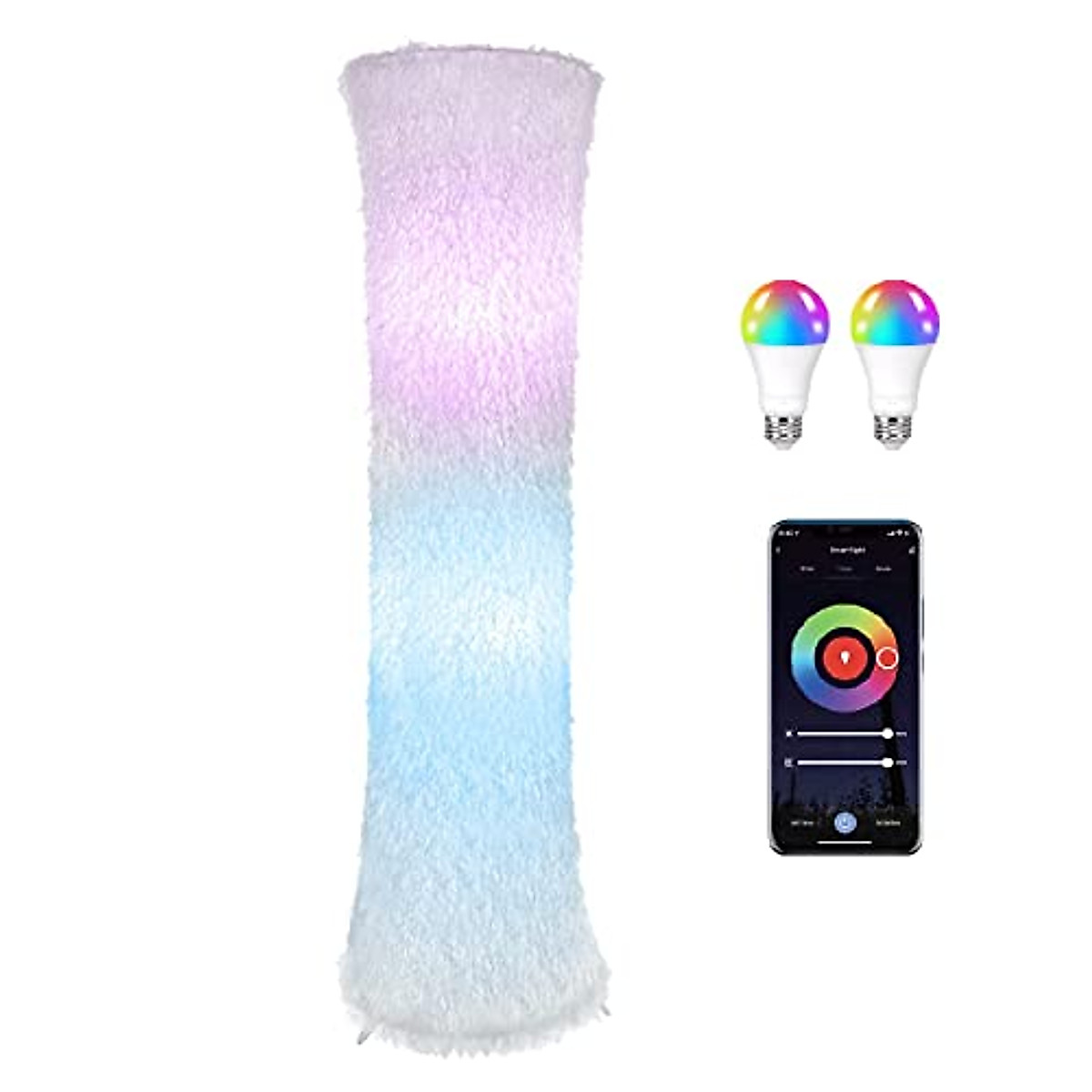 Floor Lamp with Two LED Bulbs, RGB Full Color Changing, Music Sync, Fabric Shade with Faux Feather Tassels Finish
