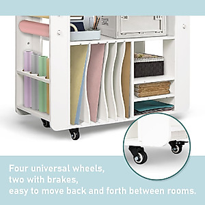 foiry Craft Organization and Storage Cart Crafting Cart Cabinet Workstation with Vinyl Roll Holder Compatible with Cricut Machine, Craft Organizer for Craft Room Home 24.3''x14.2''x29.8''