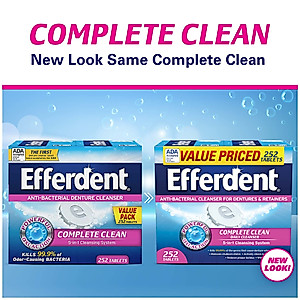 Efferdent Denture Cleanser Tablets, Complete Clean, Tablets, Multicolor, 252 Count