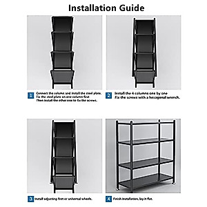 Multipurpose 5-Tier Storage Shelf Display Rack for Kitchen - Black, Adjustable, Stainless Steel, 160x70x40CM