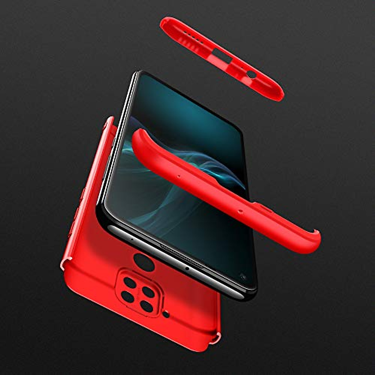 Asdsinfor Compatible with Xiaomi Redmi Note 9 Case 3 in 1 360 Degree Full Body Case Premium Slim Hard PC Plastic Anti-Scratch Bumper Compatible with Xiaomi Redmi 10X 4G 3 in 1 Red AD