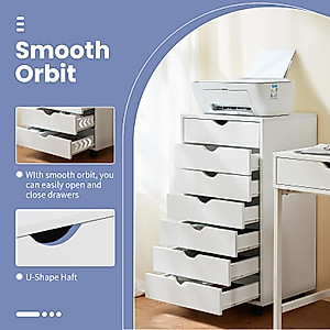NEWBULIG Drawer Chest Storage Organizer, Mobile File Cabinet Wood Dresser Printer Stand for Home Office Study, 7-Layers, White
