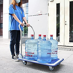 Uholan Folding Steel Trolley Platform Handtruck with Brake Heavy Industrial Trolley Flatbed Truck Logistics Warehouse Handling Turnover Vehicle Load 550lb with Wheels Dolly Cart