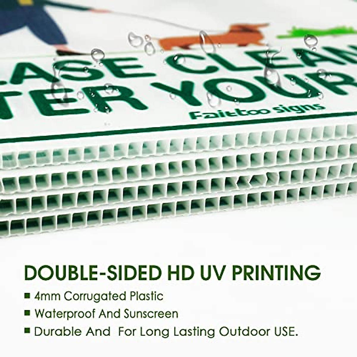 Faittoo Clean Up After Your Dog Signs, (4 Pack) 12"x9" Double Sided with Metal H-Stake No Poop Signs for Lawn, No Pooping Dog Signs for Yard Waterproof, Weather Resistant, Easy to Mount