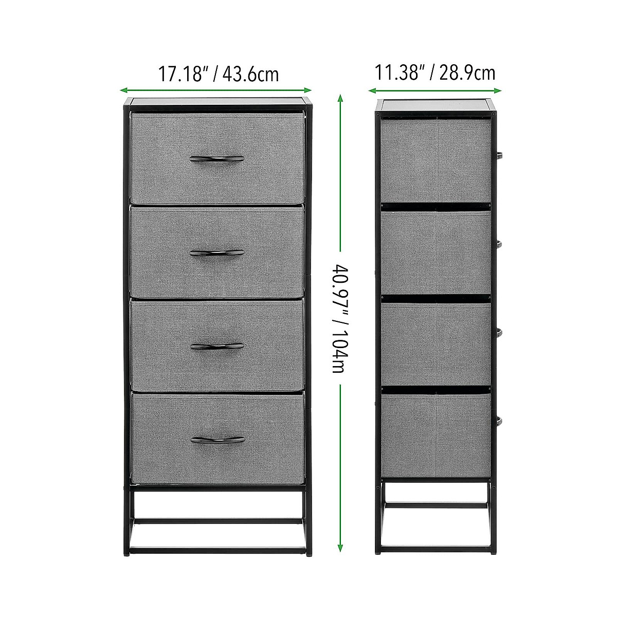 mDesign Tall, Vertical 4-Drawer Dresser Storage Tower - Sturdy Steel Frame, Easy Pull Fabric Bins/Wood Handles - Organizer Unit for Bedroom, Hallway, Entryway, Closets - Charcoal Gray