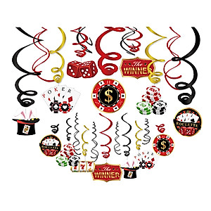 Casino Hanging Swirl Decorations,Las Vegas Party Streamers,777 Party Supplies,Playing Cards Hanging Decorations for Birthday Party Together Baby Shower