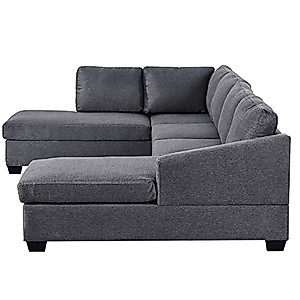 JSKJ U-Shape Sectional Sofa Couch, Modern 4 Seat Sofa, Double Extra Wide Chaise Lounge Couch (Grey)