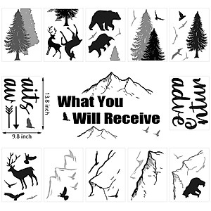 Pajean Woodland Nursery Wall Stickers Tree Wall Decals Vinyl Wall Quotes Stickers Jungle Wild Mountain Forest Animal Deer Bear DIY Stickers for Kids Room Decor Boy Living Room Bedroom, 9.8 x 13.8 Inch
