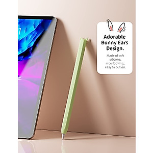 2 Pack Cute Ear Case Silicone Skin Cover Compatible with Apple Pencil 2nd Generation Accessories Compatible with iPad Pro 11 12.9 inch,Purple&Green