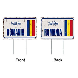 Autravelco Proud to Be from Romania Yard Lawn Sign 12x18 Inch Flag Sports Bar Party Events Personalized Lawn Sign for Rent House Lawn Yard Decorations