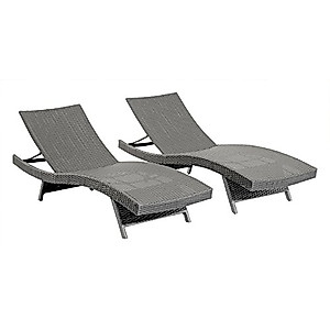 Abbyson Living Outdoor Adjustable Chaise Lounge Chair Set of 2 Wicker Patio Chairs, Grey
