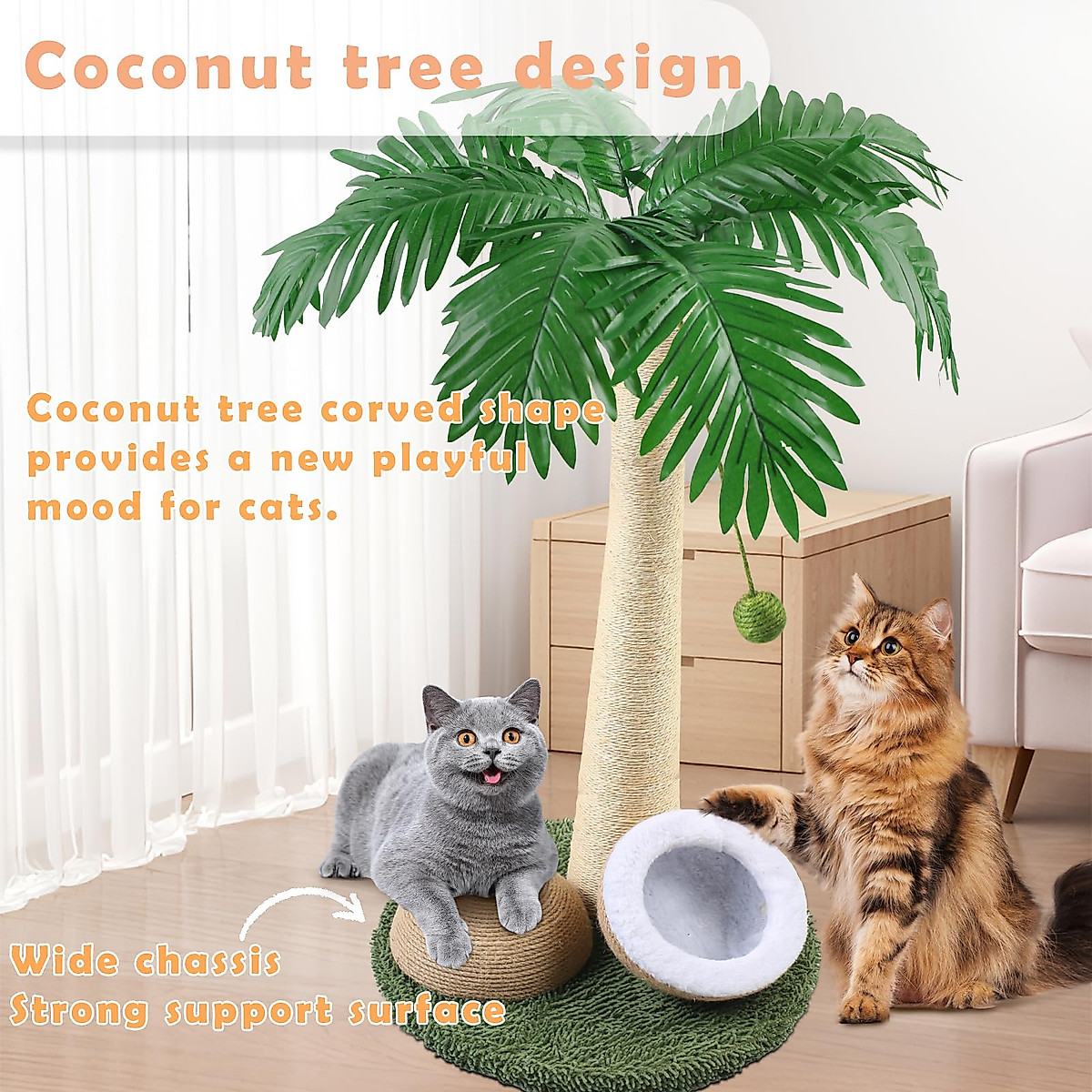 DOICAH Cat Scratching Post, 27" Tall Scratch Tree Coconut Palm with Premium Sisal Rope, Simulated Leaves and Coconut cat Scratching Ball,Toys for Indoor Kittens and Cats (Cat Scratching Ball)