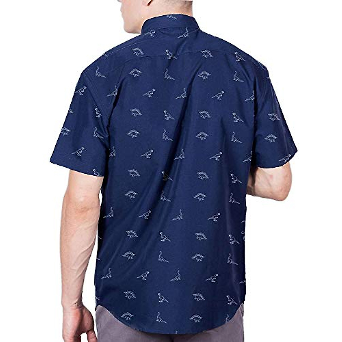 Visive Men's Summers, Short Sleeve Button Down Shirts, Regular Fit Soft & Breathable Mens Shirts Navy Dino L