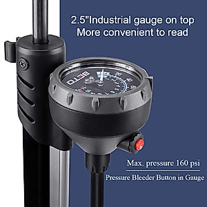 Beto Bike Pump Portable - Bicycle Floor Pump with Industrial Top-Mounted Gauge & Air Bleed Button - Presta Schrader Valve Universal, Steel Tube 160 Psi Max