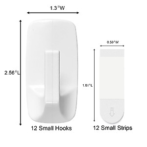 Adhesive Hook for Wall Small 12 Hooks, Heavy Duty Wall Hooks with 12 Strips, Damage Free Adhesive Hooks for Key Holder, Coat, Door, Shower Hanging