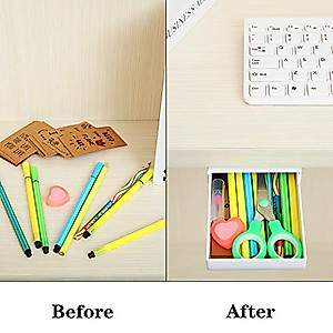 Boao 2 Pieces Desk Pencil Drawer Organizer Self-Adhesive Drawer Pencil Tray Pop-Up Latent Desktop Drawer Tray Expandable Under The Table Drawer Organizer for Office School Home Desk (White, 2 Size)