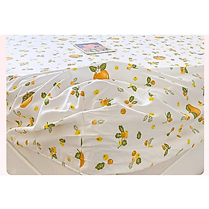 100% Cotton Fitted Sheet with Elastic Band +2pc Pillowcases Orange Fruit Print Double Queen Cal-King Size Mattress Cover for Girls Boys B99A (Queen (U.S. Standard))