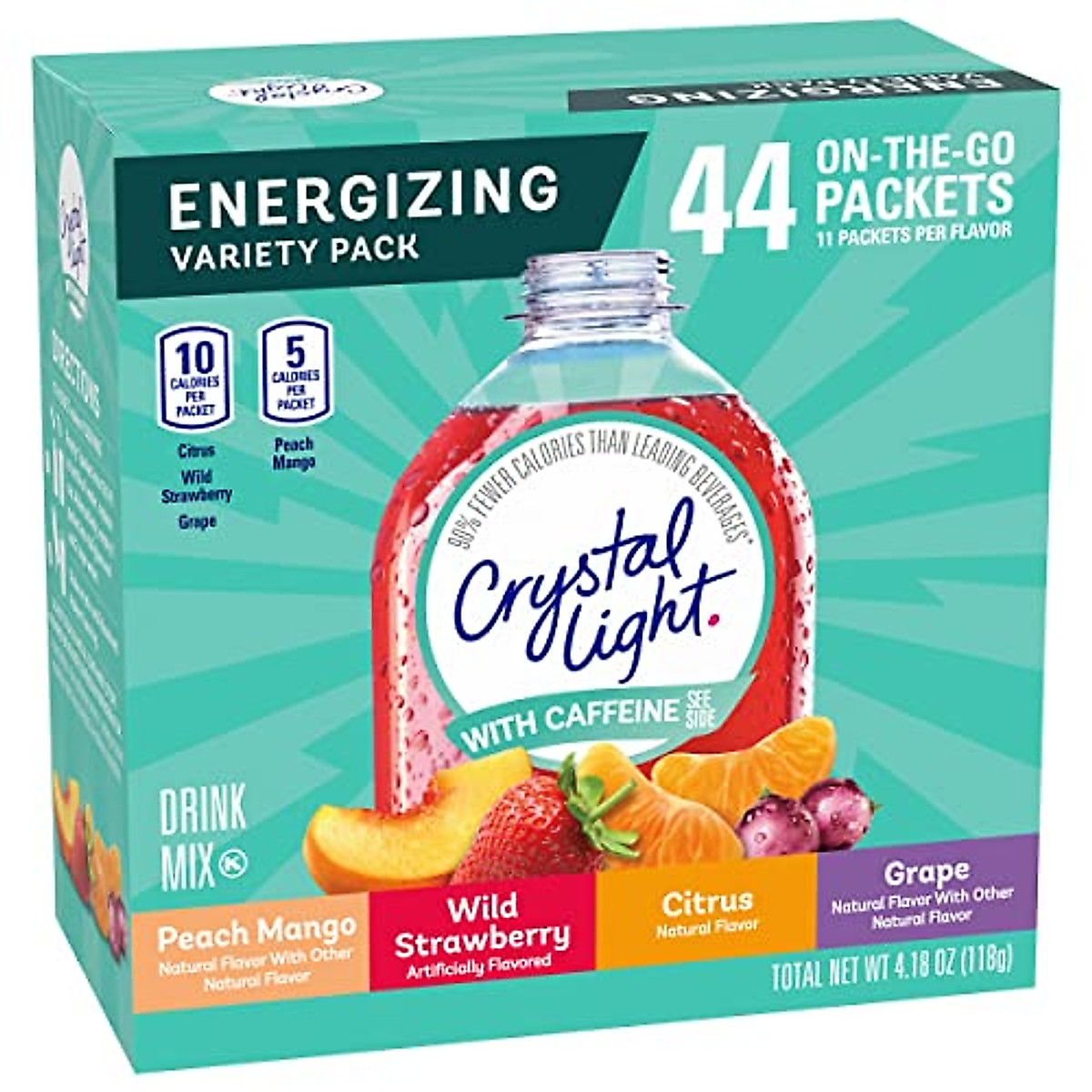 Crystal Light Energy Citrus, Grape, Peach Mango, & Wildy Strawberry Powdered Drink Mix Singles Variety Pack (44 ct. On-the-Go Individual Packets)