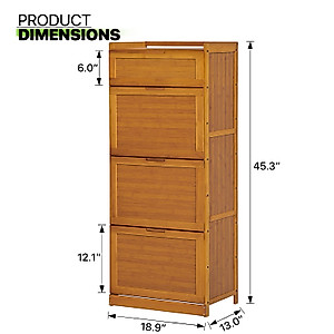 Magshion Bamboo Entryway Shoe Storage Cabinet with Pull-Down Door, 7-Tier Freestanding Shoe Cabinet Organizer for Hallway Entryway, for Convenient Shoe Organization (Brown)