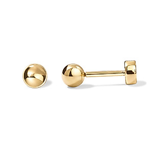 PAVOI 14K Gold Plated Solid 925 Sterling Silver Post Ball Stud Flat Back Earrings for Women,Cartilage Earring,Helix Piercing Jewelry,Small Stud Earrings for Women, Yellow Gold, No Gemstone