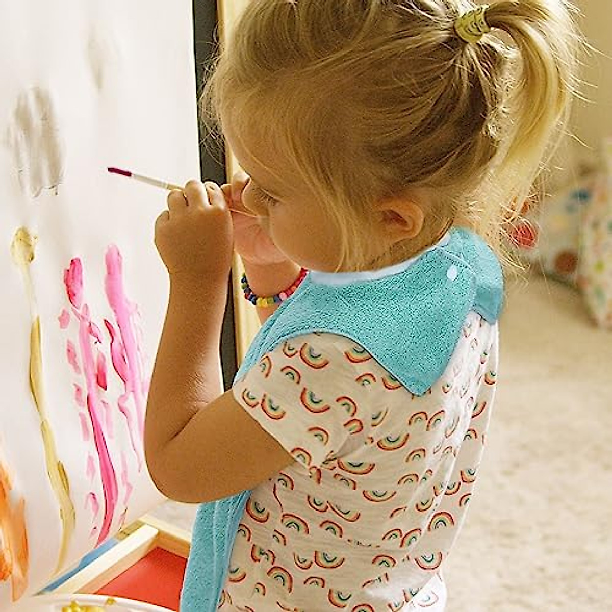 4 Pcs Full Coverage Baby Bib Absorbent Cotton Terry Towel Bib Terry Toddler Bibs with Ribbed Neck and Snap Button Baby Feeding Bibs for Boys Girls