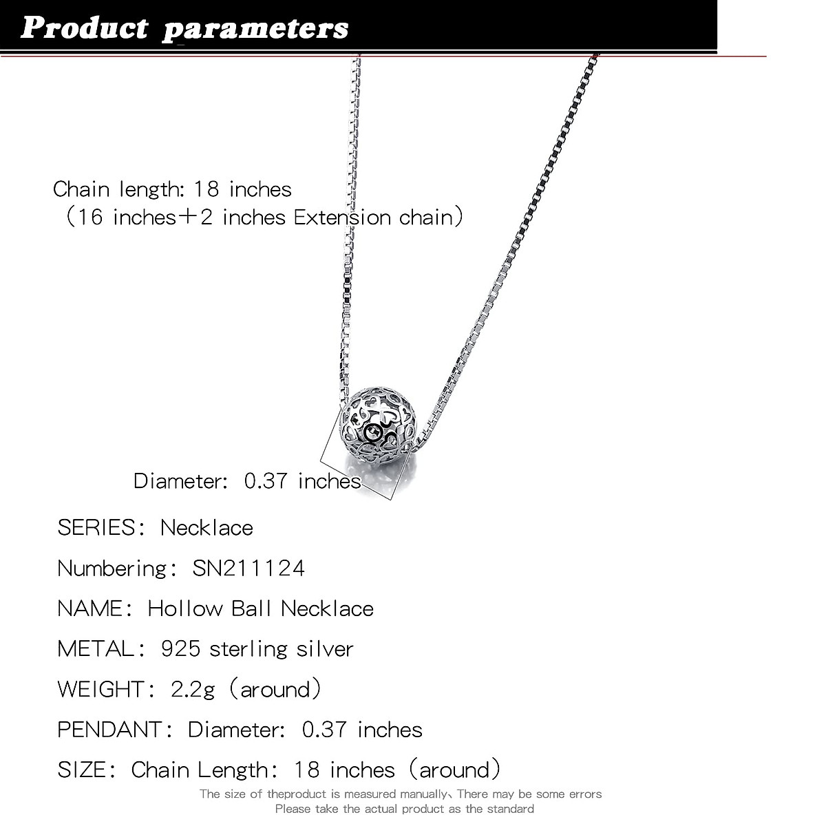 H&Beautimer 925 Sterling Silver Italian Handmade Box Chain Necklace for Women - Minimalist Ball Pendant Necklace 18'' - Charm Jewelry-Birthday Gift (Hollow Style)