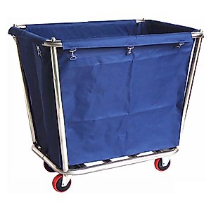 Laundry Cart 10 Bushel,Industrial Commercial Large Rolling Laundry Cart Dirty Clothes Bin with Wheels,Heavy Duty Canvas Hamper,170 LBS Load (Blue - 10 Bushels - 4 Tubes)