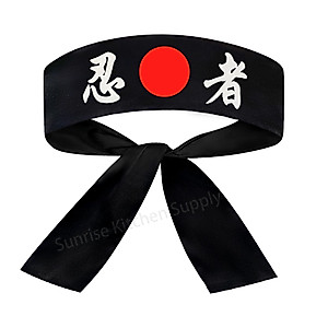 SUNRISE Japanese Sushi Chef Hachimaki Karate Headband 2 Piece (Black/White Ninja)
