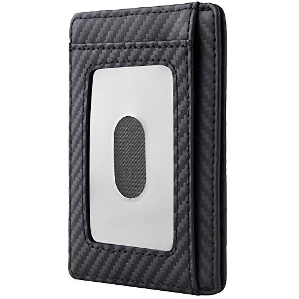Travelambo Front Pocket Minimalist Leather Slim Wallet RFID Blocking Carbon Fiber Texture(Black)
