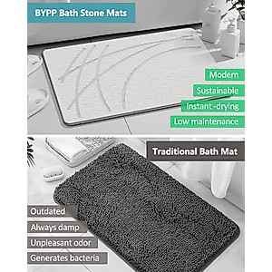 Stone Bath Mat, Diatomaceous Earth Shower Mat Nonslip Super Absorbent Quick Drying Bathroom Floor Mat for Kitchen Counter, Natural Bathroom Mat Stone Easy to Clean (23.7 x 15 .5inch)