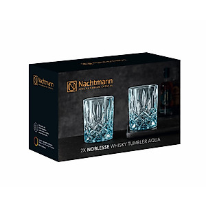Nachtmann Noblesse Collection 4” Whiskey Tumbler, Made of Fine Crystal Glass, Glass for Bourbon, Whiskey, & Other Beverages, 10.4-Ounces, Dishwasher Safe, Set of 2 (Aqua)