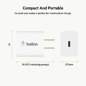 Belkin 20 Watt USB C Wall Charger - USB Type C Charger Fast Charging for Apple iPhone 14, 14 Pro, 14 Pro Max, 13, 13 Pro, 13 Pro Max, Galaxy S21 Ultra, iPad, AirPods & More - USBC Charger (1-Pack)