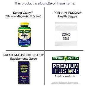 Calcium Magnesium & Zinc Plus - Vitamin D3 Coated Caplets | 250 Caplets | Spring Valley - Healthy Bones, Teeth, Nerve, Muscle, Heart & Immune Function + Vitamin Pouch and Guide to Supplements