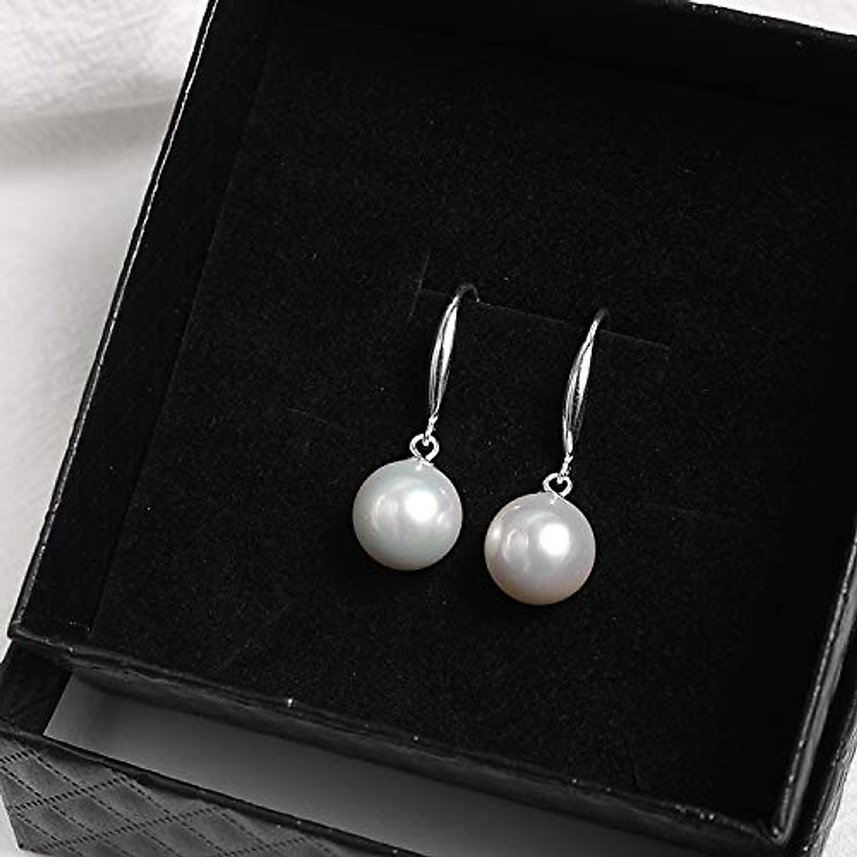 10mm Ocean Pearl Dangle Earrings Natural Shell Beads Drop Earrings Fashion Jewelry for Women-Grey