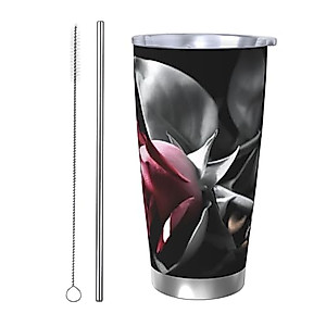 jshmgchw 3d Gothic Black Roses 20oz Tumbler, Car Cup With Lid And Straw, Spill-Proof, Stainless Steel Double Wall Vacuum Insulated Reusable Coffee Travel Mug, For Cold Drinks, Hot Beverage