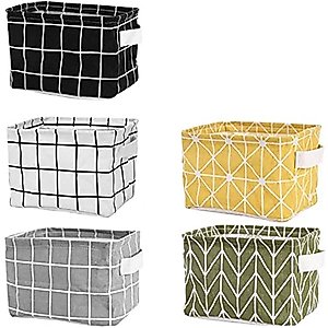 Tamicy Mini Storage Basket（Pack of 5）- Blend Storage Bins for Makeup, Book, Baby Toy,8x6x5.5 inch Home Decor Canvas Organizers Bag 8x6.3x5.1 inch