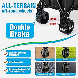 Sainlogic Collapsible Foldable Wagon, 120L Capacity Shopping Cart with Brake, Portable Folding Wagon with Big All-Terrain Wheels