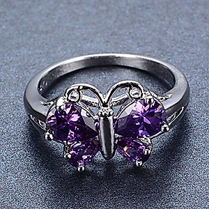 LALISA Butterfly Shaped Purple Amethyst Wedding Ring Women's 10KT White Gold Size 6-10 (7)