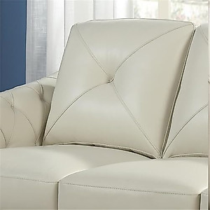 MAKLAINE 86" W Transitional Leather Tufted Fitted Back Sofa with Removable Seat Cushions, Leg Assembly Required, Seats up to 3 People, in Ivory Finish