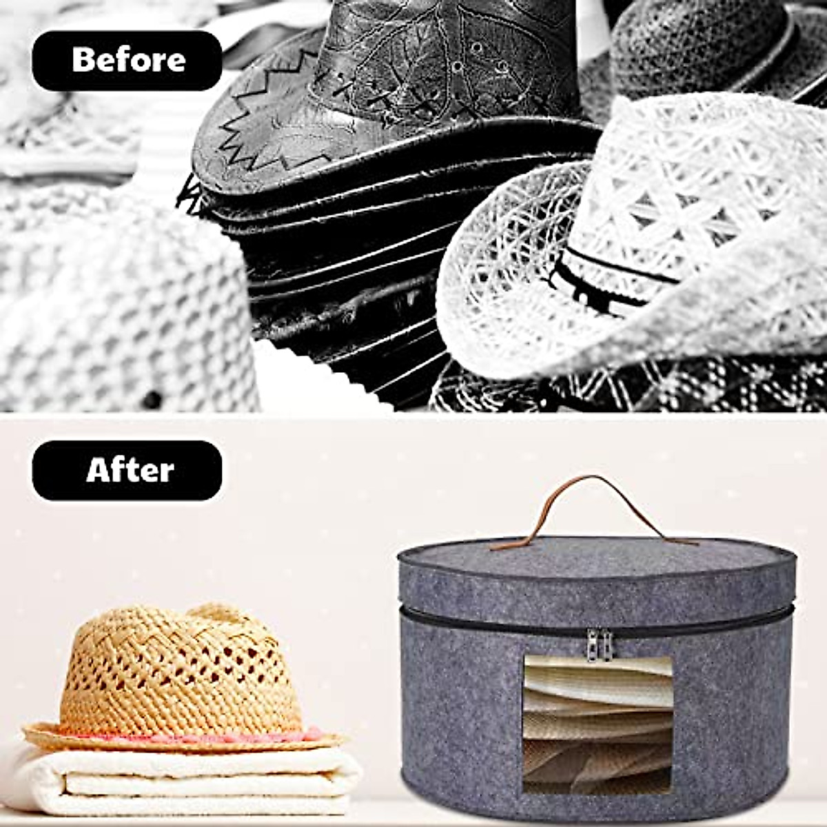 Munskine Hat Boxes for Women Storage & Men Hat Box For Travel Hat Storage Box - Large Hat Box With Lids Round Box With Dust proof Lid Toy Storage - Light Grey