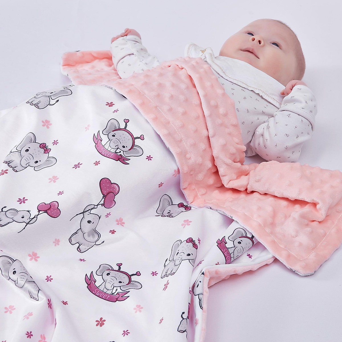 QSTEHEML Baby Blankets Super Soft for Boys Girls, Pink Minky Lightweight Elephant Blanket with Double Layer Unisex Newborn Travel Blanket for Toddler Nursery Crib Stroller, 30X40 Inches