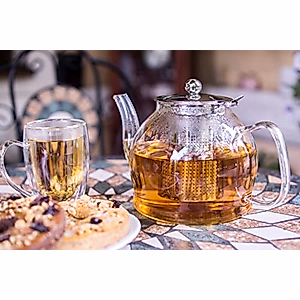 Aserson 1200 ml/40 oz Glass Teapot, Heat Resistant, Stainless Steel Infuser, Handmade, Leaf Tea Brewer, Borosilicate Glass, Stovetop Teapot and Microwave Safe