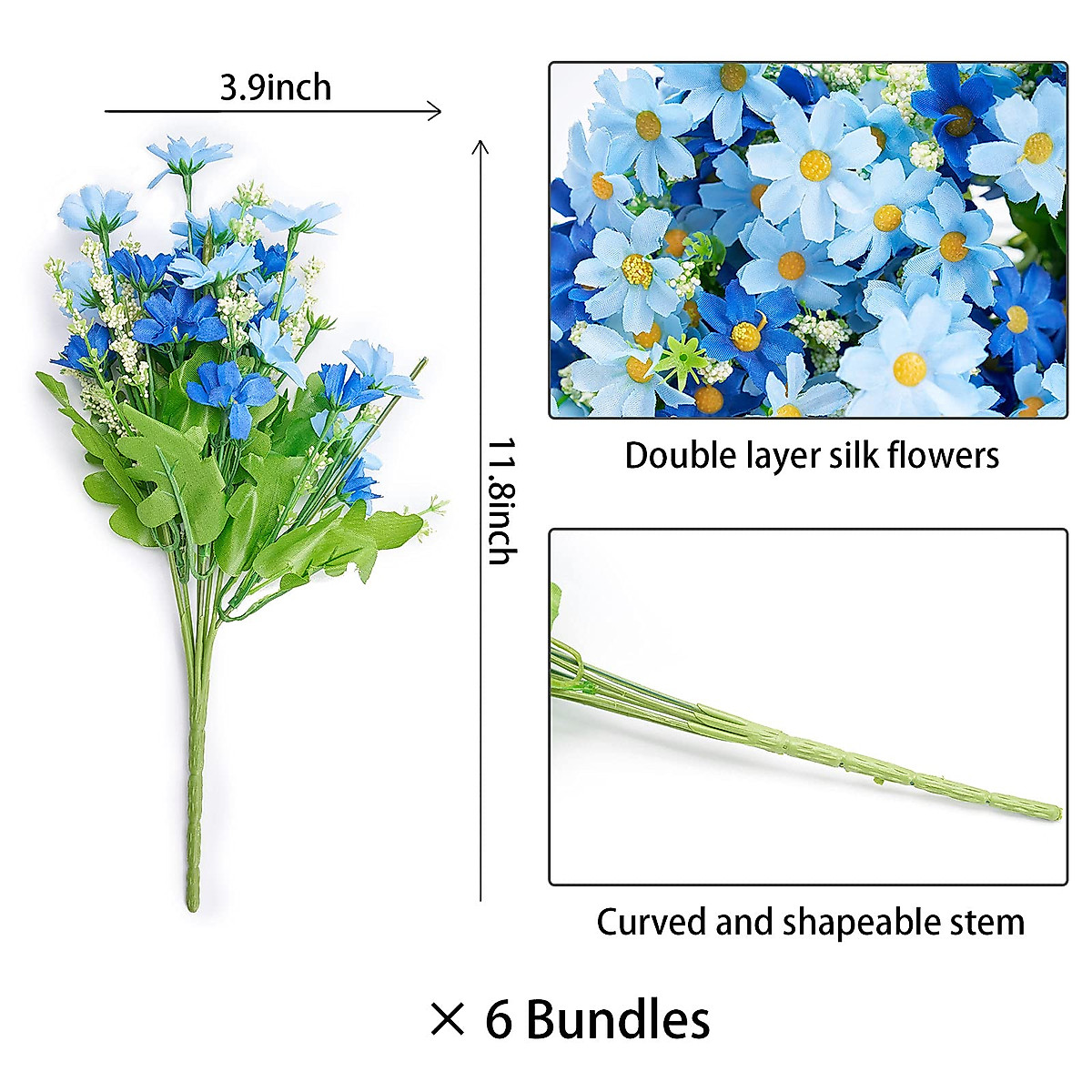 Clearance 6 Bundles Outdoor Artificial Flowers for Decoration,Silk Flowers UV Resistant Fake Flowers No Fade Faux Flowers Plastic Bouquet Hanging Plants for Indoor Outside Farmhouse Home Garden