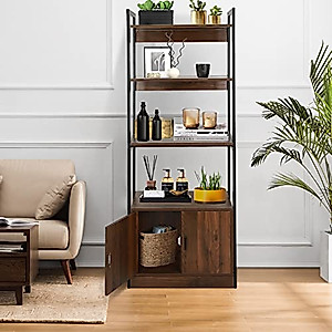 Acehome Industrial Bookshelf, 4 Tier Bookcase with 2 Doors, Storage Shelf & Standing Storage Cabinet,Bookshelf Display Shelf with Storage Cabinet, Bookshelf Rack for Home Office, Bedroom, Brown