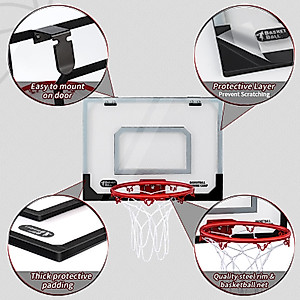 Amy&Benton Mini Basketball Hoop Indoor for Kids Small Basketball Goal Over The Door Nerf Basketball Hoop Dunking Proof on Wall for Room Bedroom Office