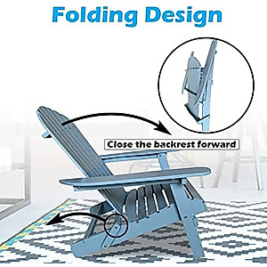 Folding Adirondack Chair Outdoor Patio Chairs with Arms Lounger Chair for Garden Porch Deck Backyard Fire Pit Solid Wooden Weather Resistant Lawn Chairs Wooden Accent Furniture Outdoor Seating