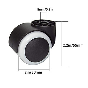 KDDEON Set of 5 Caster Wheels,M8 Rodless Casters,2in/50mm Swivel Castor,Furniture Caster,Office Chair Caster Wheels,125kg Load Capacity,Easy to Install